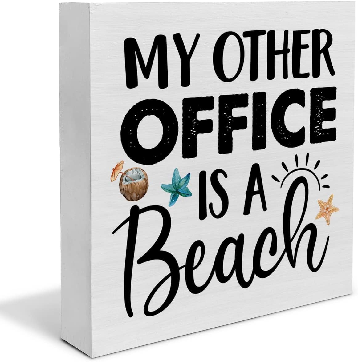 Zomyto 7"x7" My Other Office is a Beach Wood Box Sign Decor Desk Sign ...