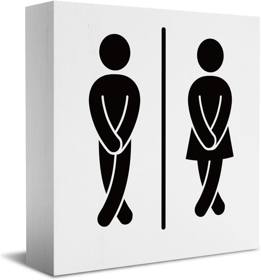 Zomyto 7"x7" Novelty Restroom Signs,Bathroom Toilet Decor Wooden Box ...