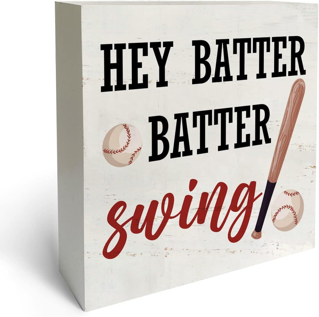 Zomyto 7"x7" Rustic Farmhouse Style Hey Batter Batter Swing Box Sign ...