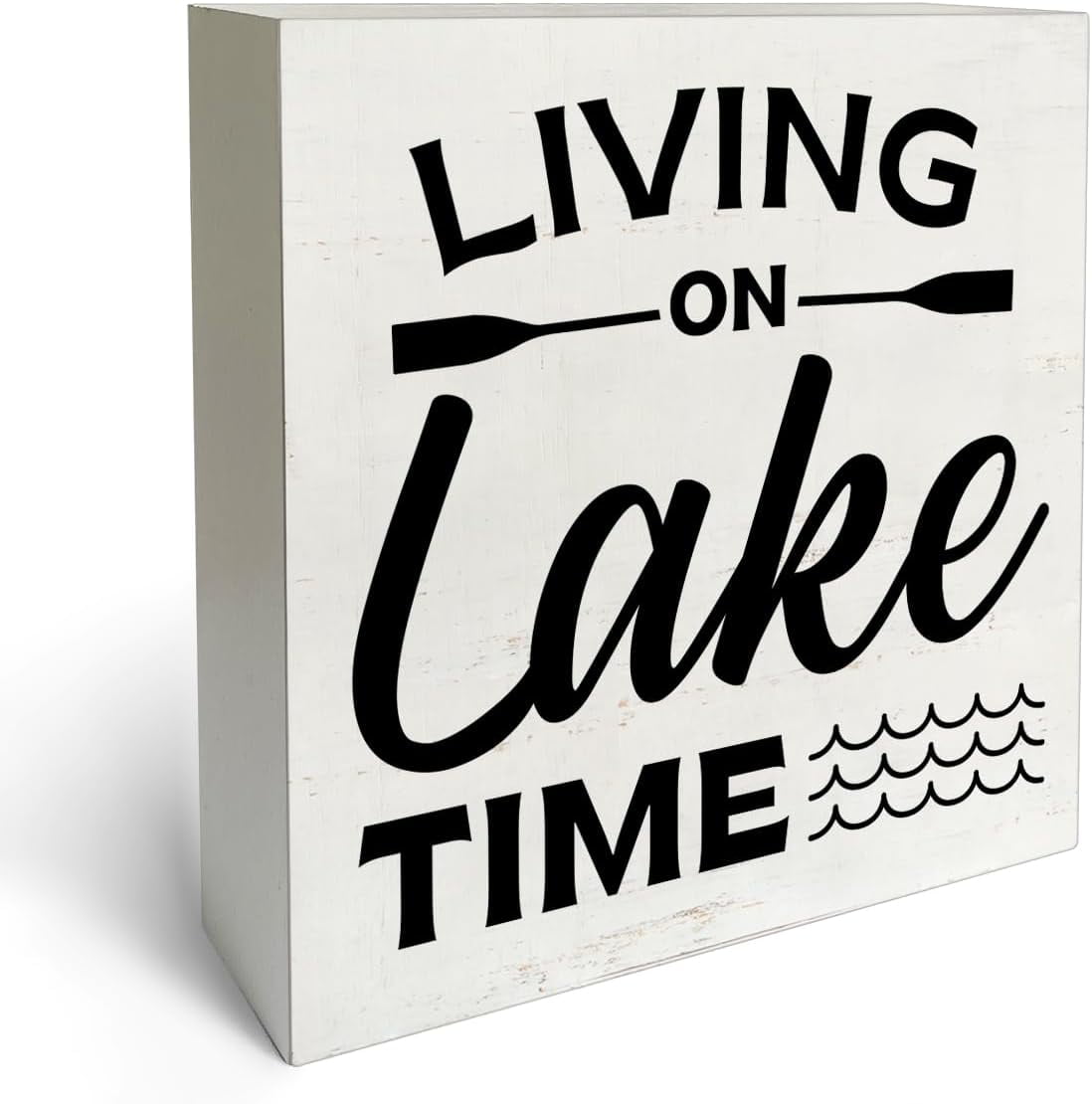Zomyto 7"x7" Rustic Farmhouse Style Living on Lake Time Box Sign Wood ...