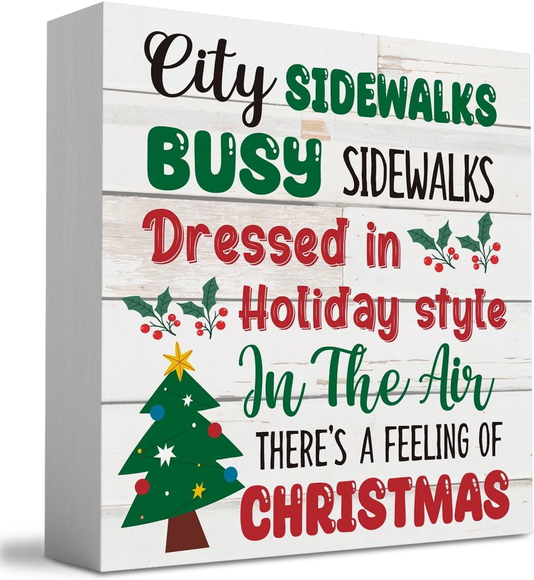 Zomyto 7"x7" Rustic There's a Feeling of Christmas Wood Box Sign,Farm ...
