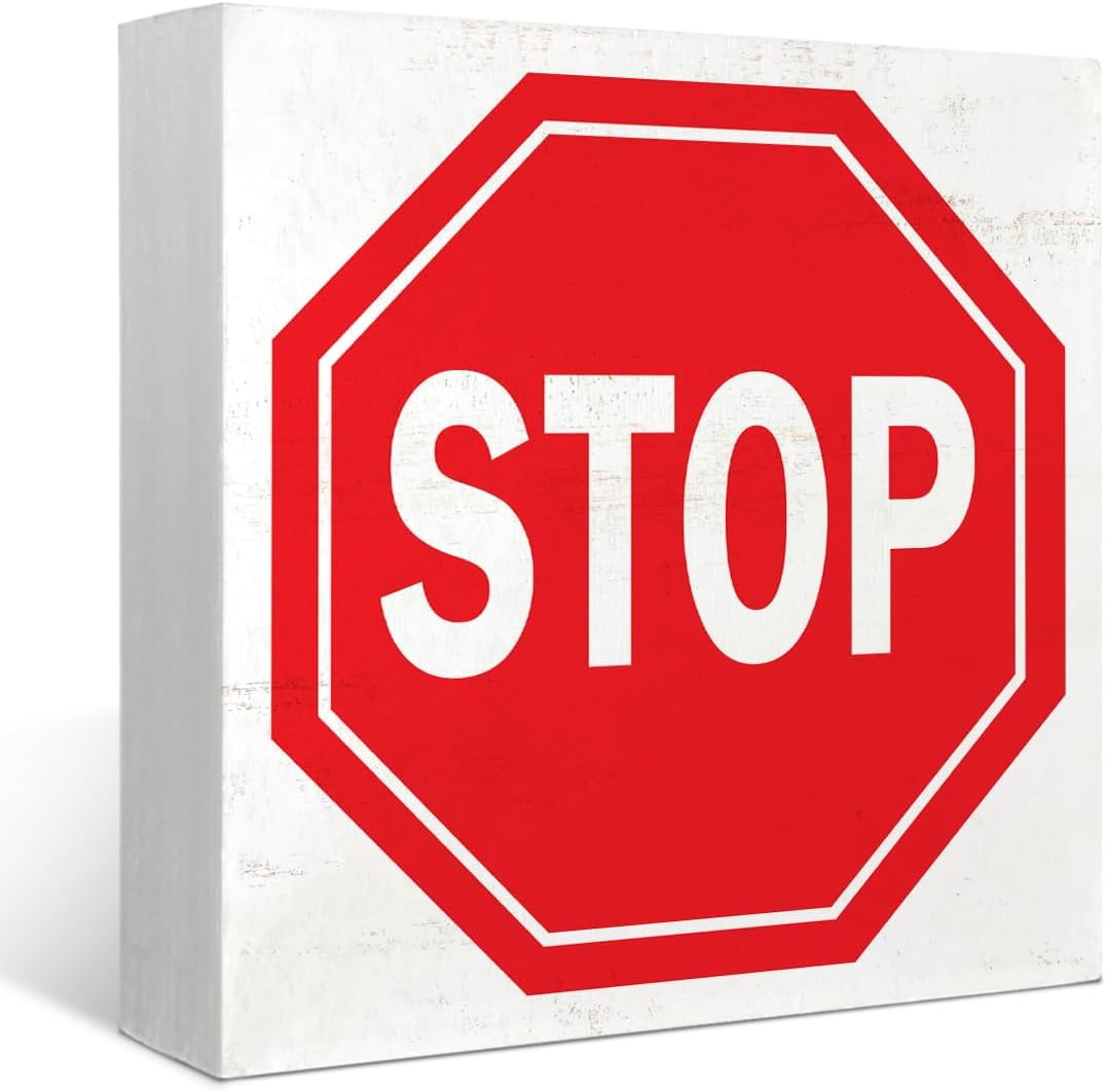 Zomyto 7"x7" Stop Signs Table Wood Box Sign,Street Signs for Bedroom ...