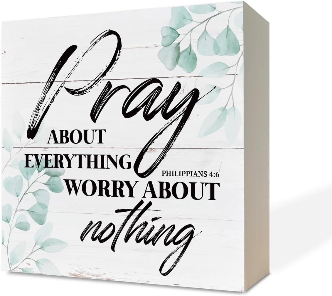 Zomyto 7x7 IN Christian Wood Box Signs, Bible Verse Philippians 4:6 ...