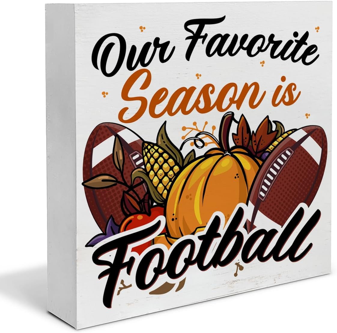 Zomyto 7x7 IN Football Wooden Box Sign Art Desk Decor Autumn Football ...
