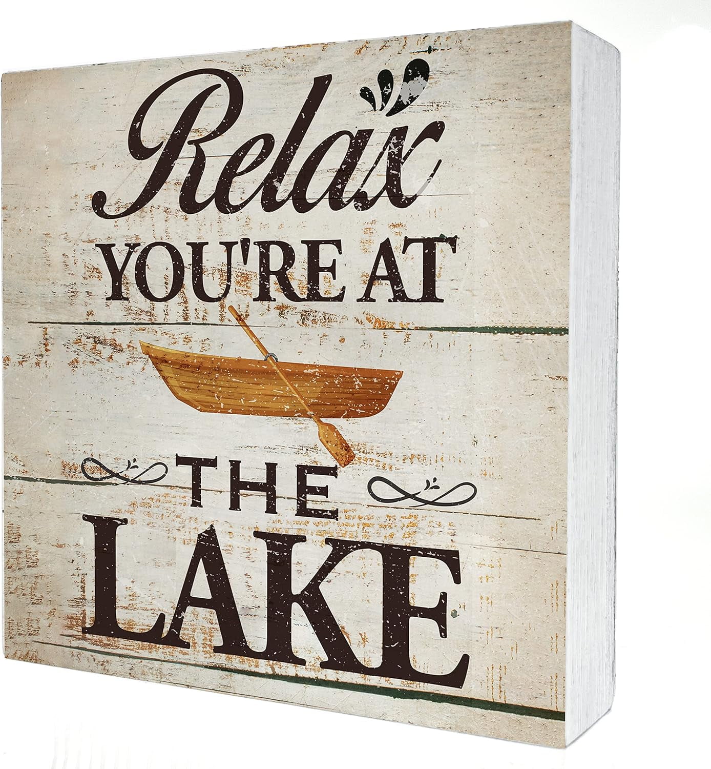Zomyto 7x7 IN Funny Lake House Wooden Box Sign Desk Decor Retro Relax ...