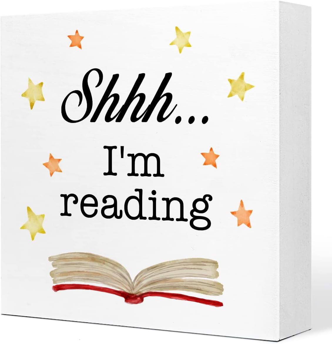 Zomyto 7x7 In Library Desk Decor,Shhh I'm Reading Wooden Box Sign ...