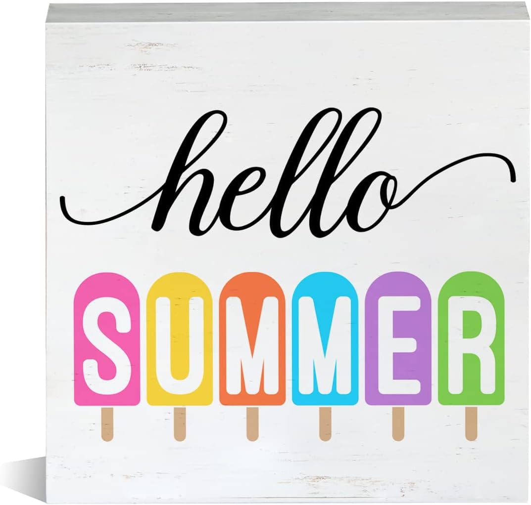 Zomyto 7x7 Inch Hello Summer Wooden Box Sign Country Style Summer ...