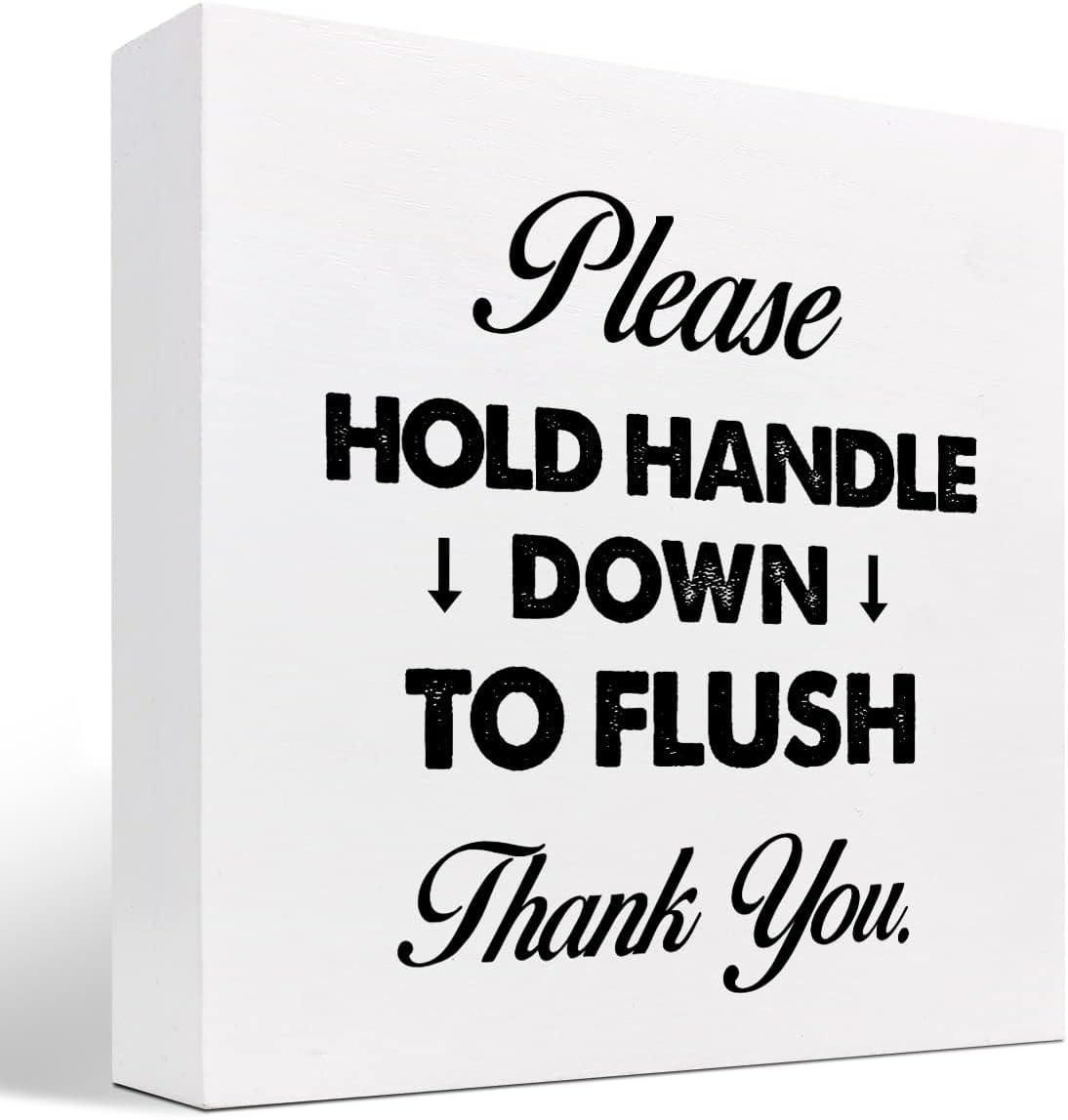 Zomyto 7x7 Inch Please Hold Handle Down to Flush Thank You Wooden Box ...