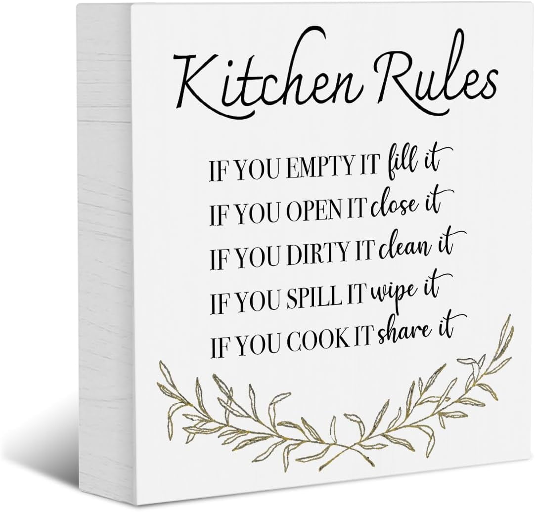 Zomyto 7x7 Inches Kitchen Rules Decorative Signs Plaques Wooden Box ...