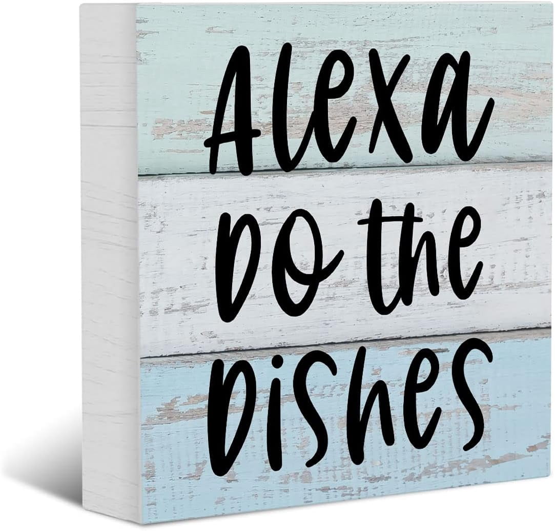 Zomyto 7x7 Inches Kitchen Wood Box Sign, Alexa Do the Dishes Wood Box ...