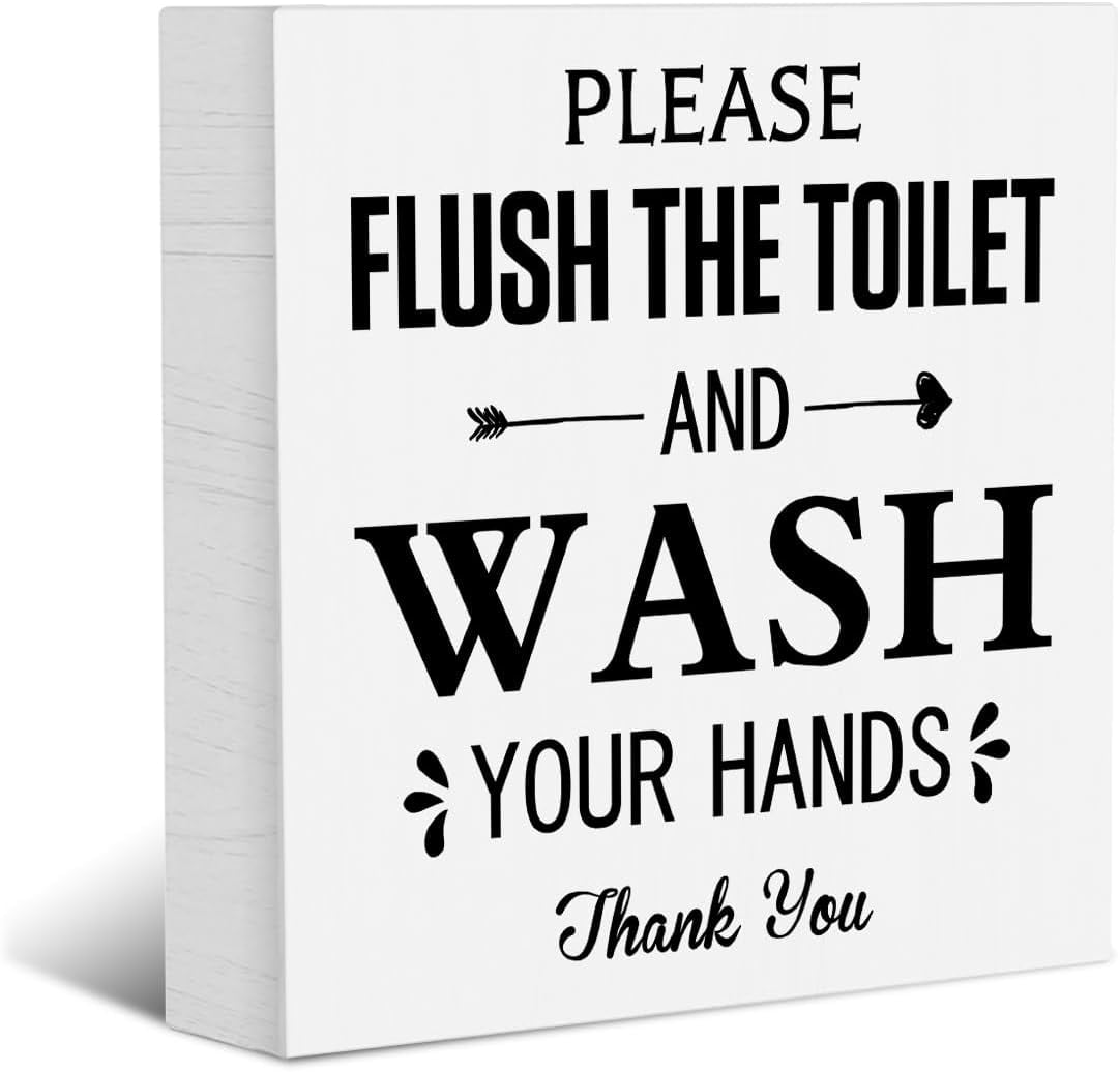 Zomyto 7x7 Inches Please Flush the Toilet Wood Box Sign Block Plaque ...