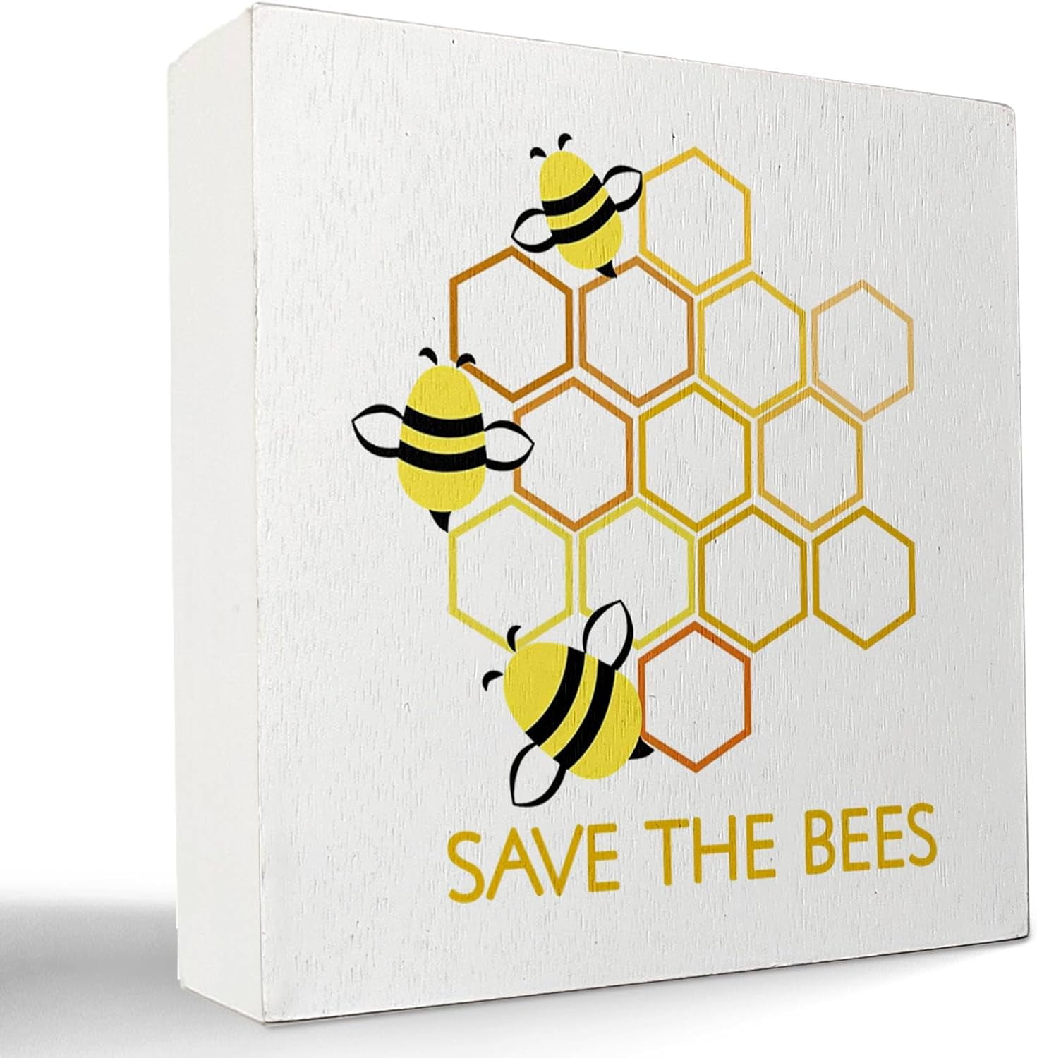 Zomyto 7x7 Inches Save the Bees Funny Honeycomb Wooden Box Sign Desk ...
