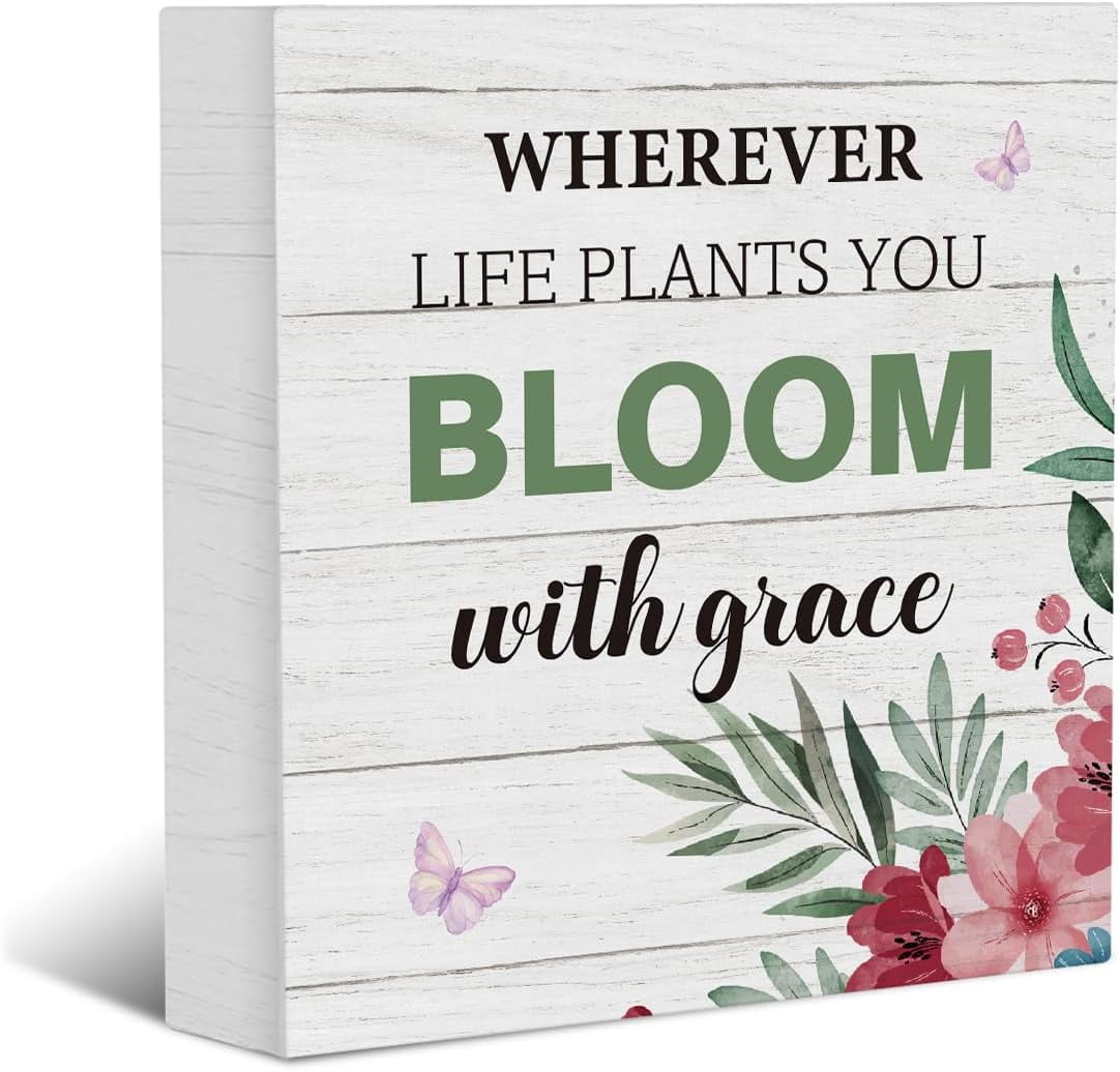 Zomyto 7x7 Inches Spring Butterfly Wood Block Plaque Spring Decor ...