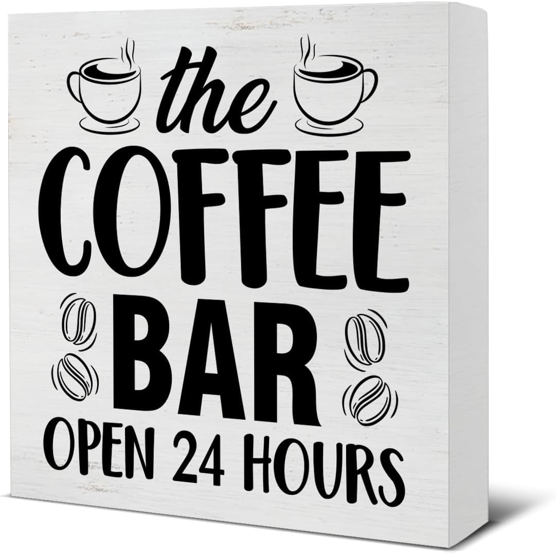 Zomyto 7x7 inches Coffee Signs for Coffee Bar, the Coffee Bar Open 24 ...