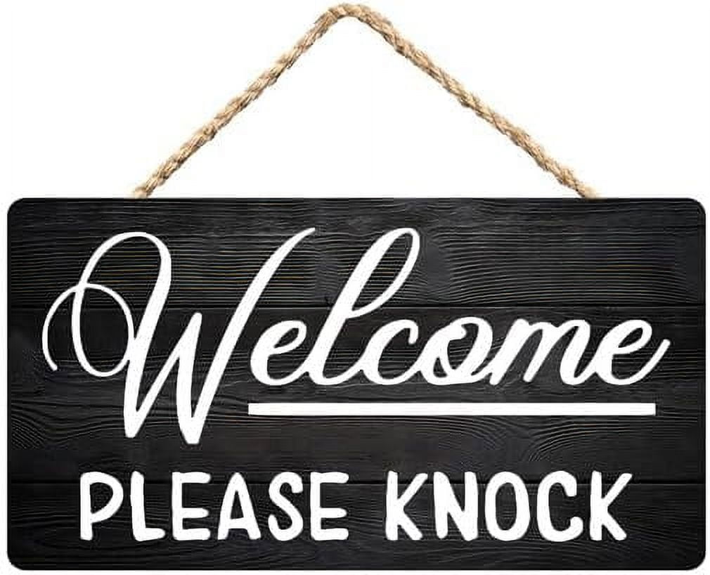 Zomyto Welcome Sign,Welcome Please Knock Rustic Wooden Hanging Sign ...