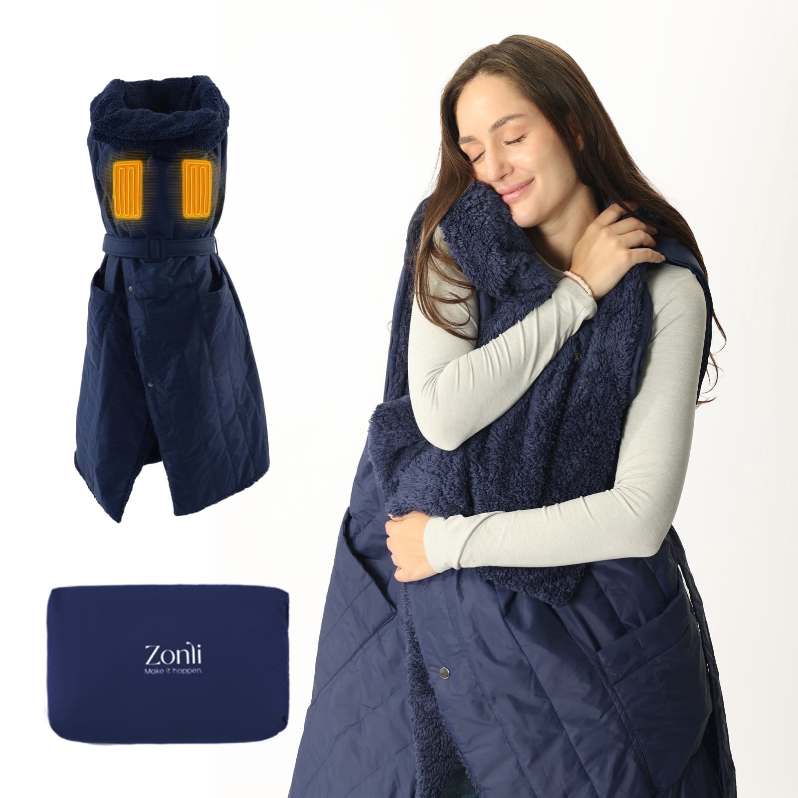 ZonL Electric Wearable Heated Blanket, Blue ,2-in-1 Design Portable ...