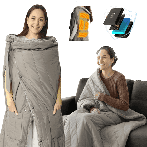ZonLi Electric Wearable Heated Blanket, 2-in-1 Design Portable Cordless ...