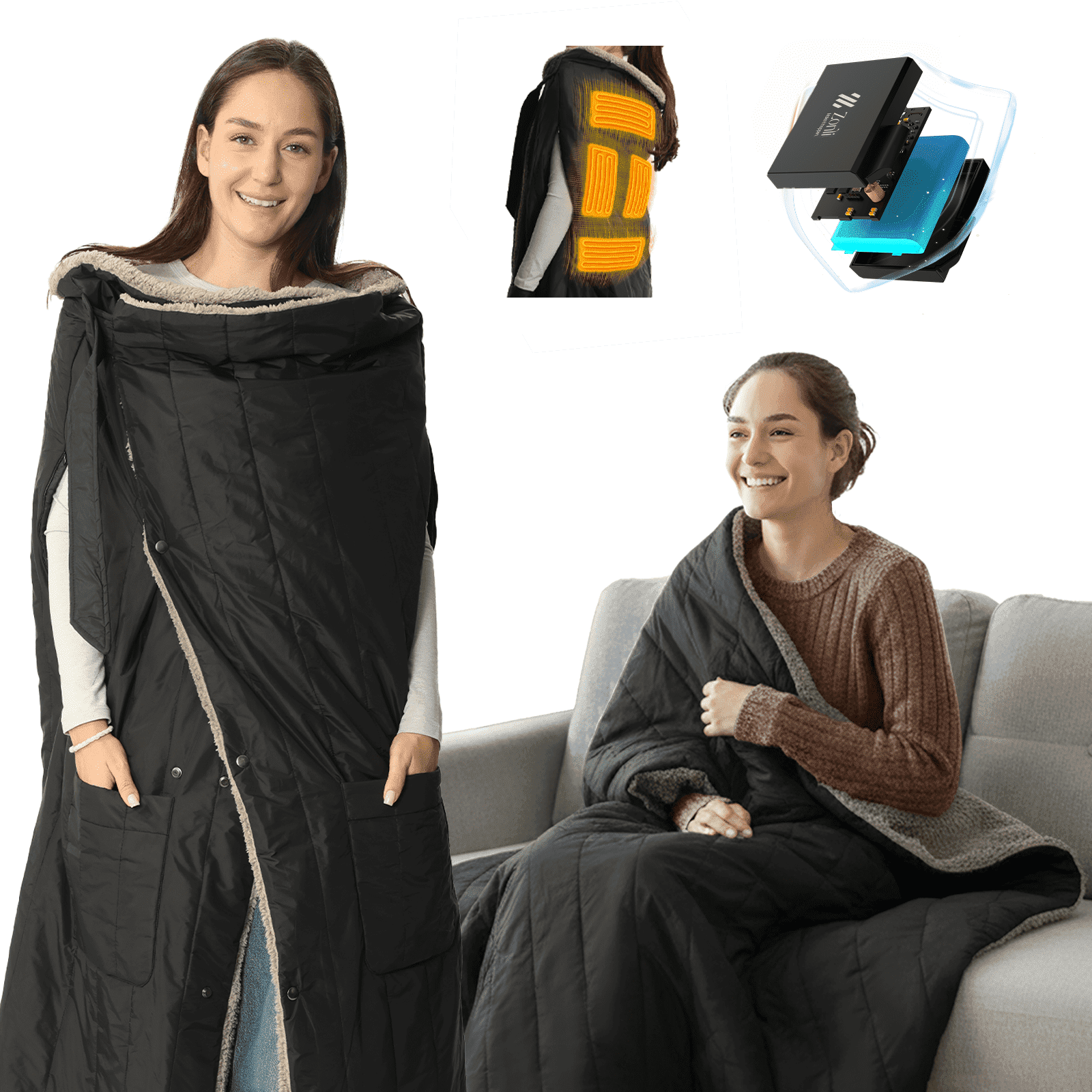 ZonLi Electric Wearable Heated Blanket, 50"x60" 3-in-1 Cordless ...