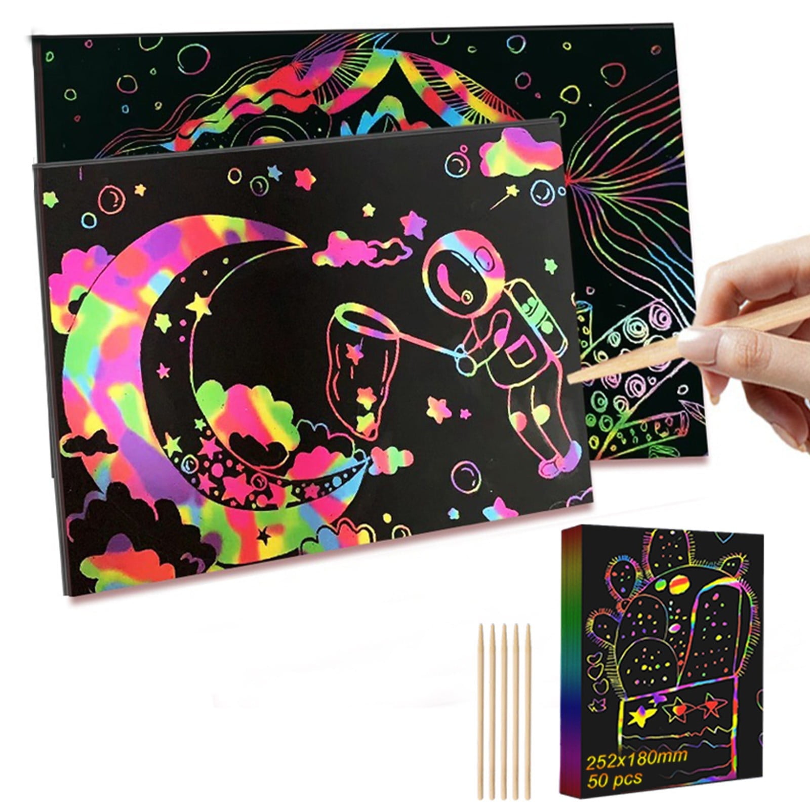 Zonao Scratch Art for Kids,Scratch Art Rainbow Paper 50 Sheets(50 ...