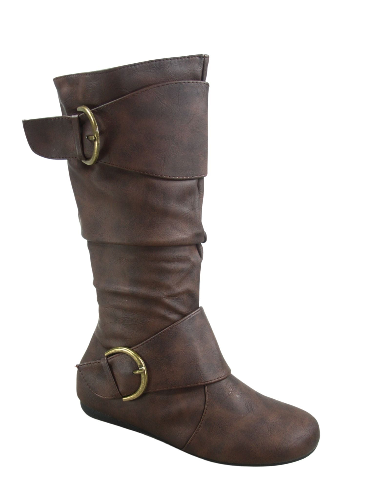 Zone 80 Women's Faux Leather Zipper Buckle Slouch Casual Flat Heel Mid ...