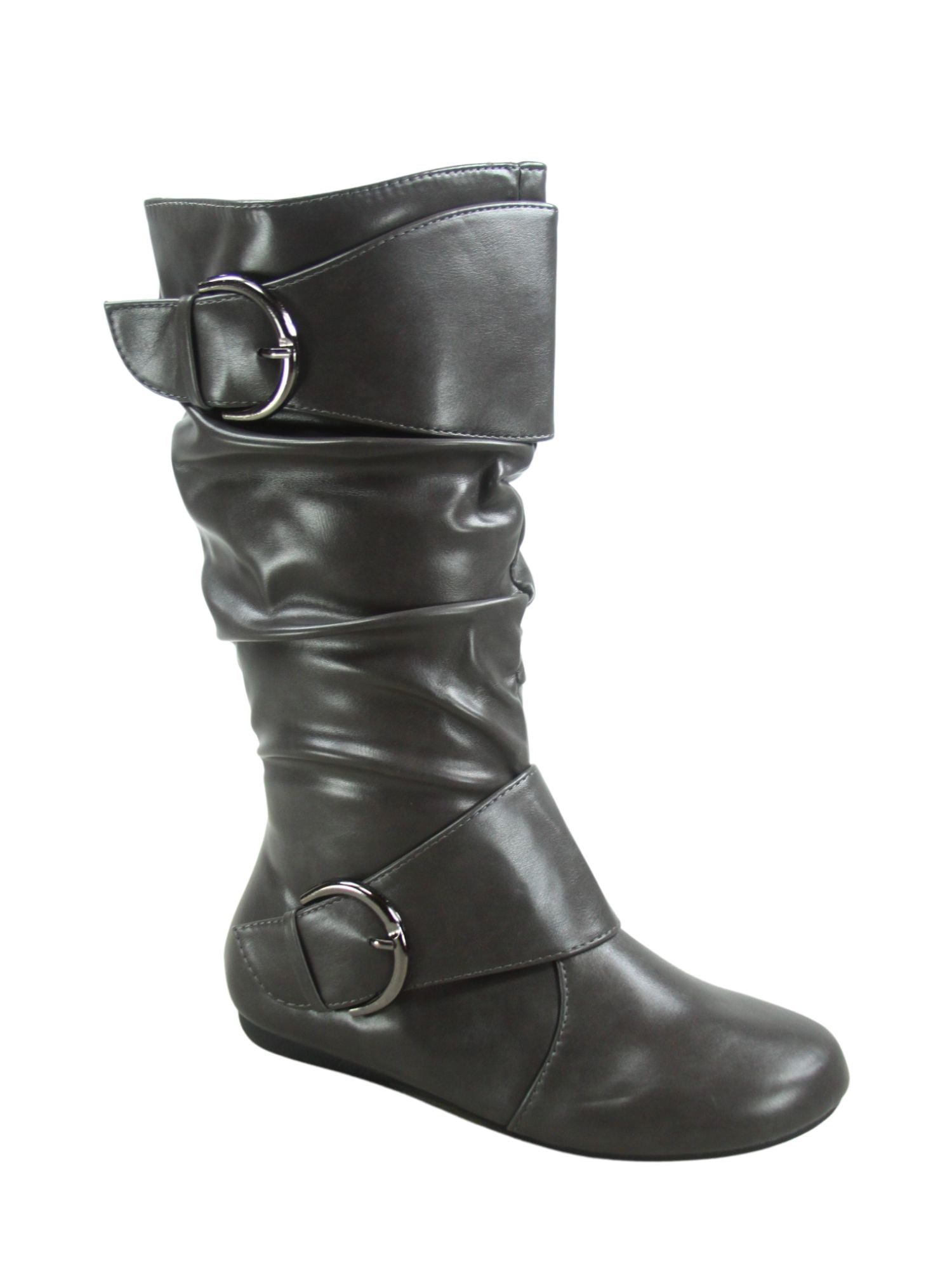 Zone 80 Women's Faux Leather Zipper Buckle Slouch Casual Flat Heel Mid ...