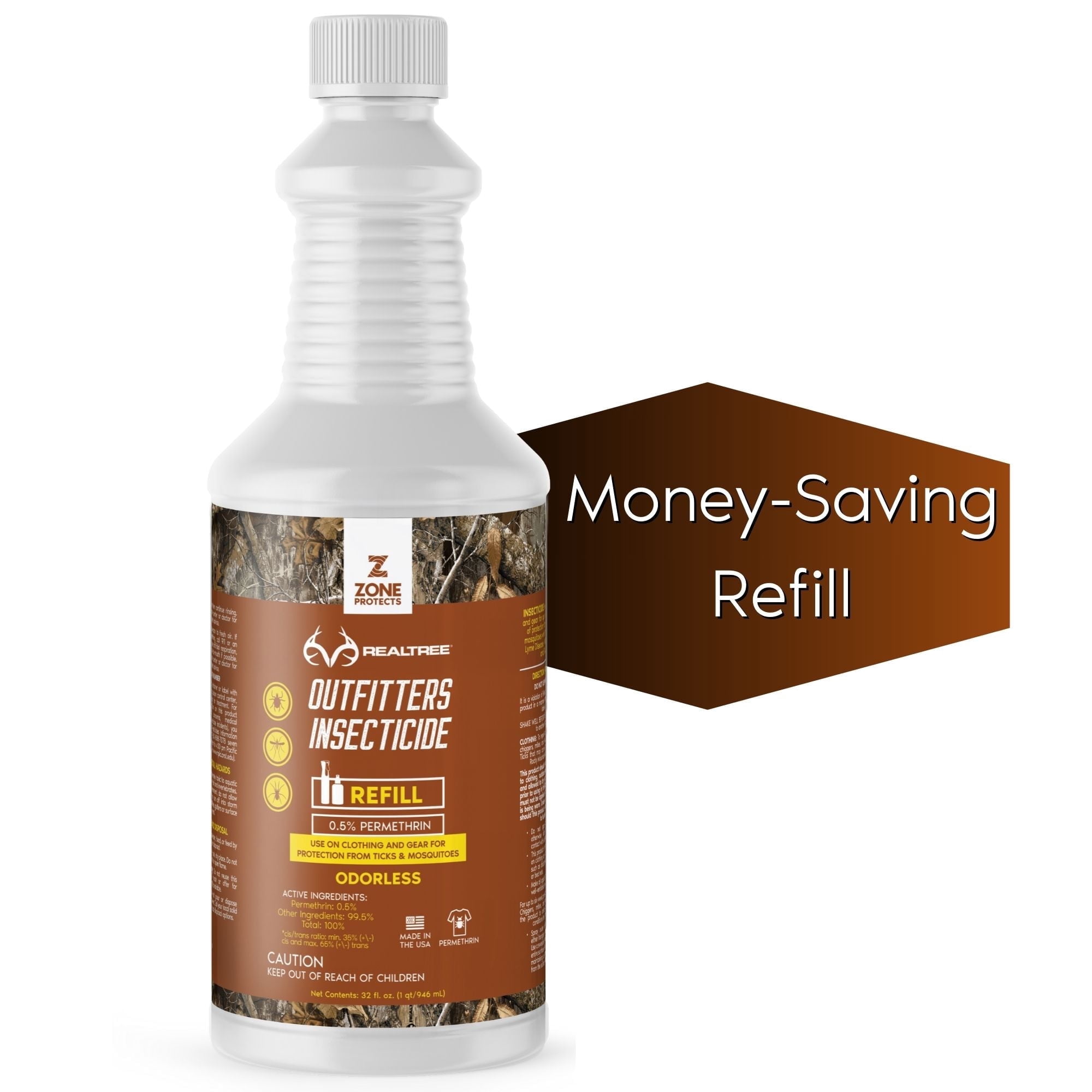 Zone Protects Realtree Permethrin Insecticide, 32oz Refill; Treat Boots ...