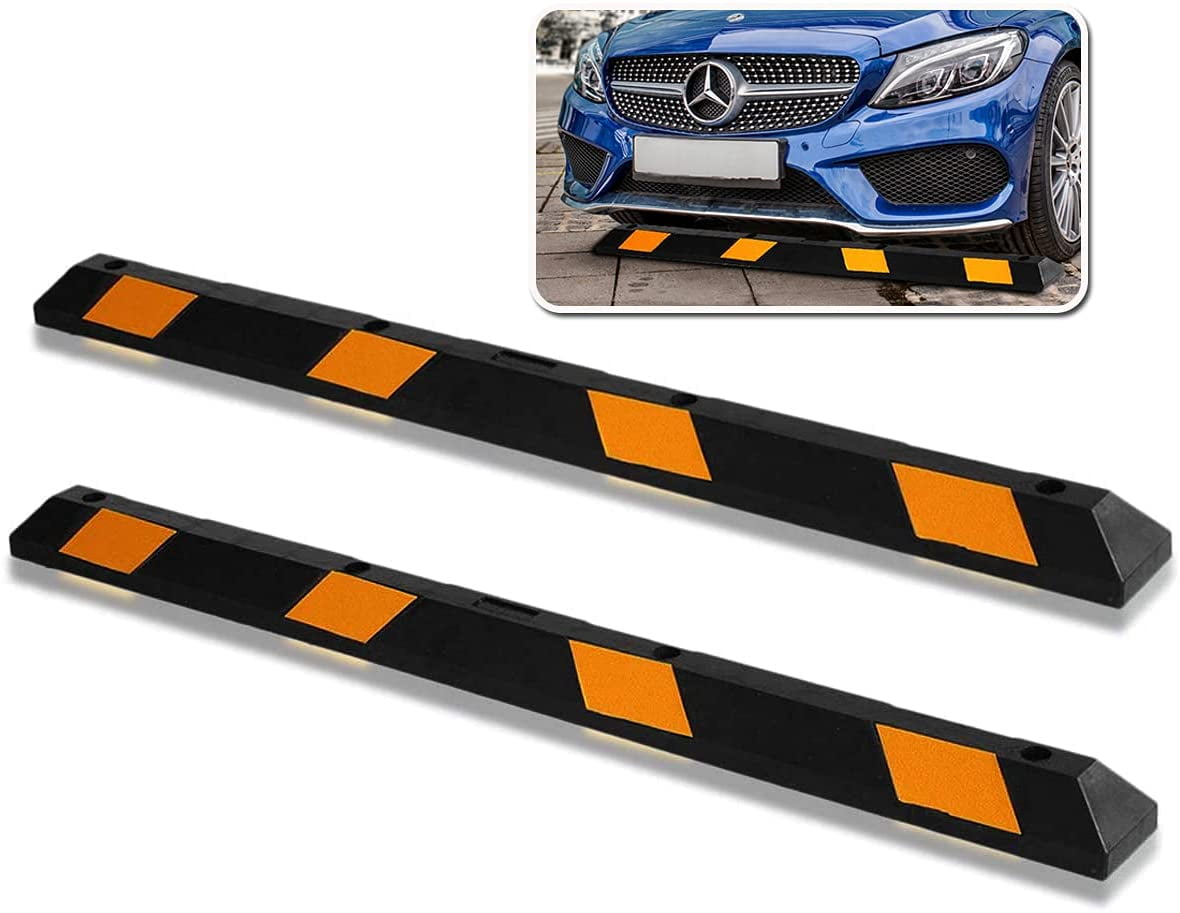 Zone Tech 2 Pc Large Heavy Duty Rubber Parking Curb – 72” Black Striped ...