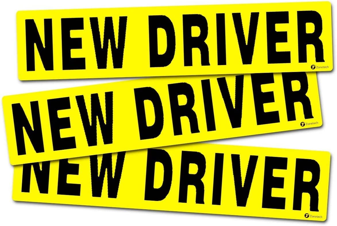 Zone Tech "New Driver" Vehicle Bumper Magnet – 3-Set Reflective "New ...