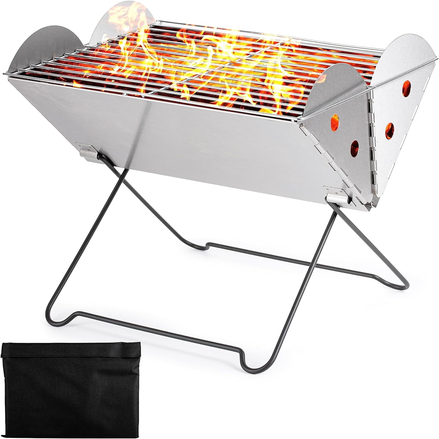 Zone Tech Portable Camping Stainless-Steel Grill and Fire Pit, Tabletop ...