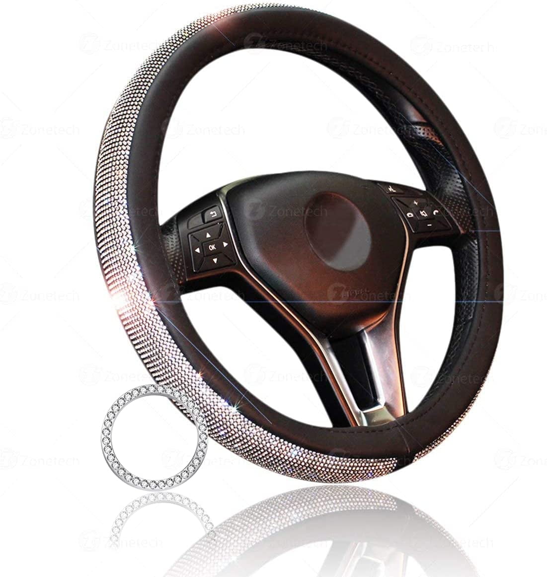 Zone Tech Shiny Bling Car Accessory Set - Cystal Steering Wheel Cover ...