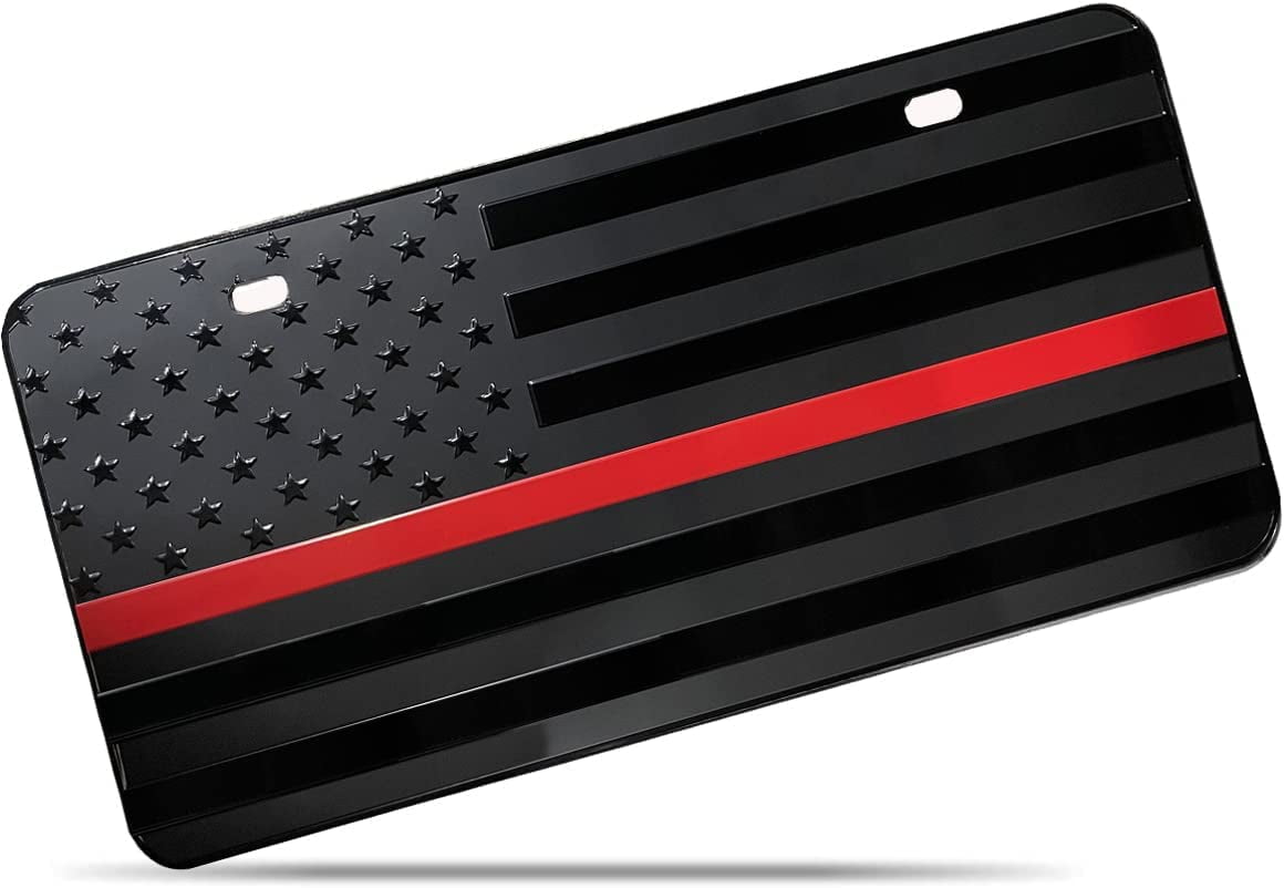 Zone Tech Tactical USA Flag License Auto Car Tag Plate with Thin Red ...