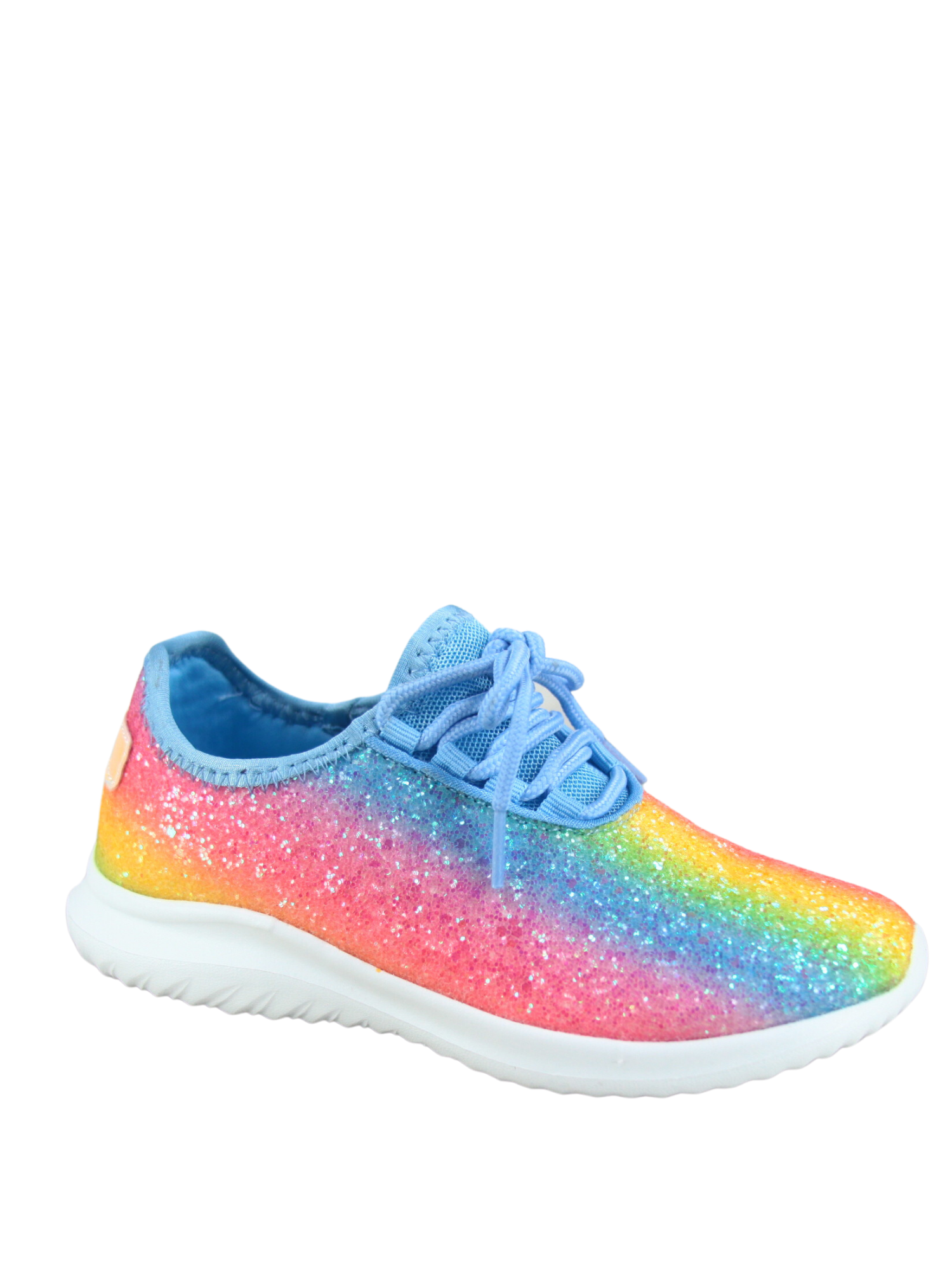 Zone1k Little Girl Big Girl Glitter Sparkle Comfort Light Weight Slip On Flat Sneaker Shoes Rainbow Blue 11 Walmart