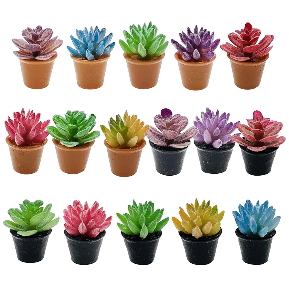 Zonh 16pcs Miniature Potted Plant Mini Succulents Model Mini House ...