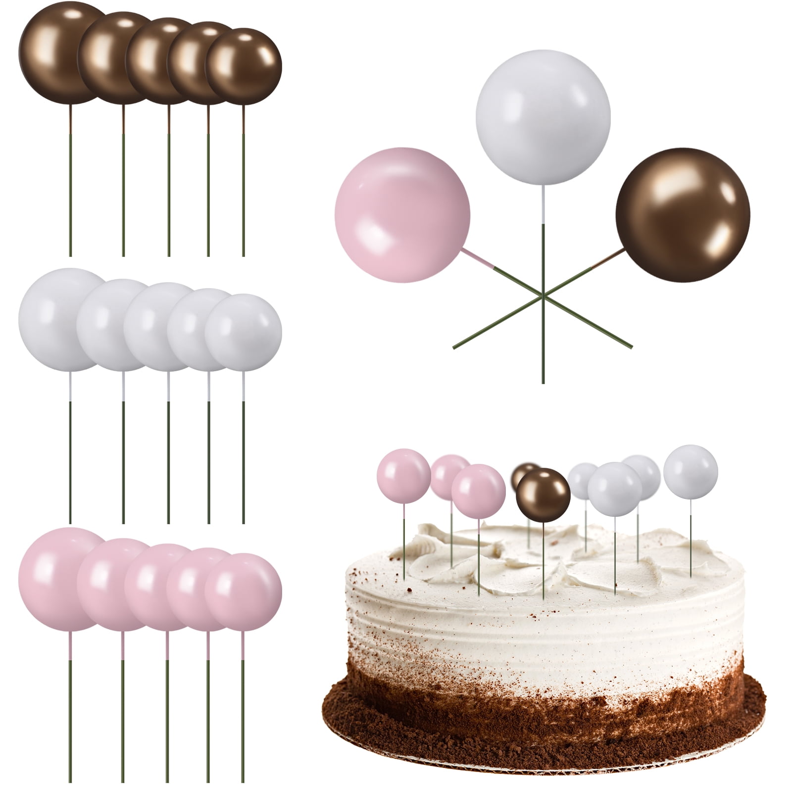 Zonh 50Pcs Round Ball Cake Toppers Mini Balloons DIY Insert for Party ...