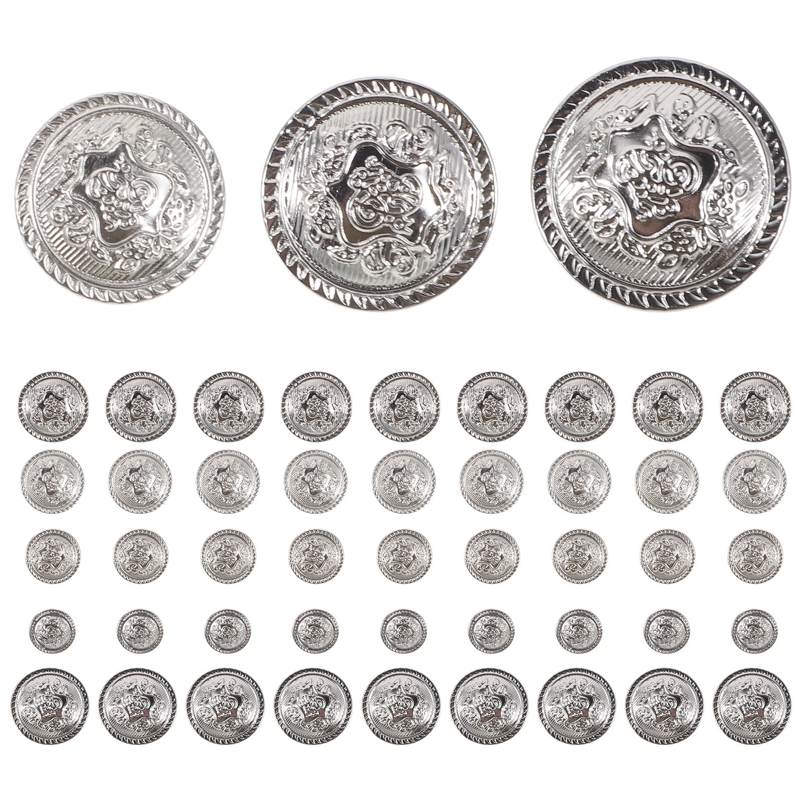 50Pcs Vintage Silver Flower Round Metal Buttons for Sewing Decorative ...