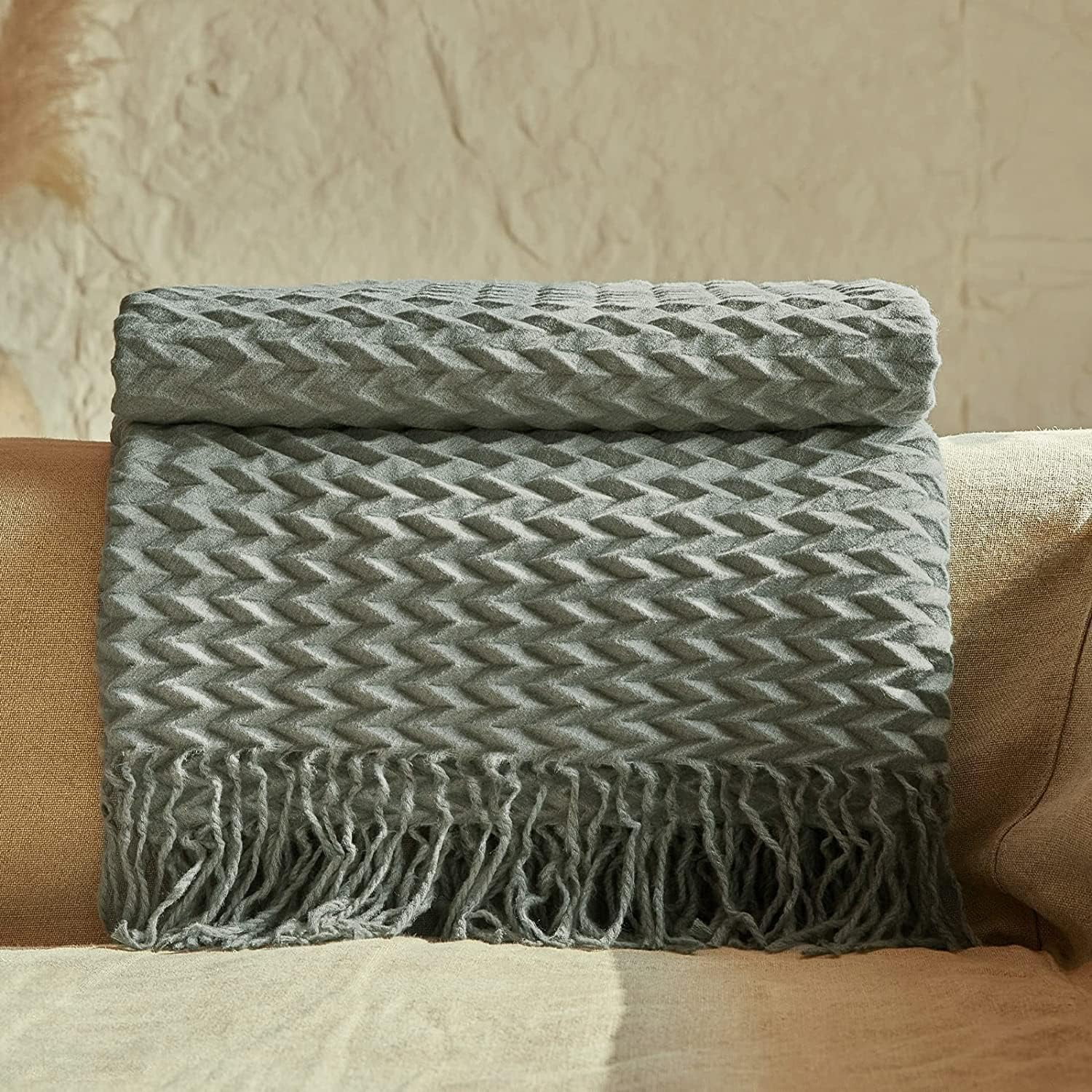 Zonli Textured Woven Blanket, Throw Blanket for Bed Couch, Knit Blanket ...