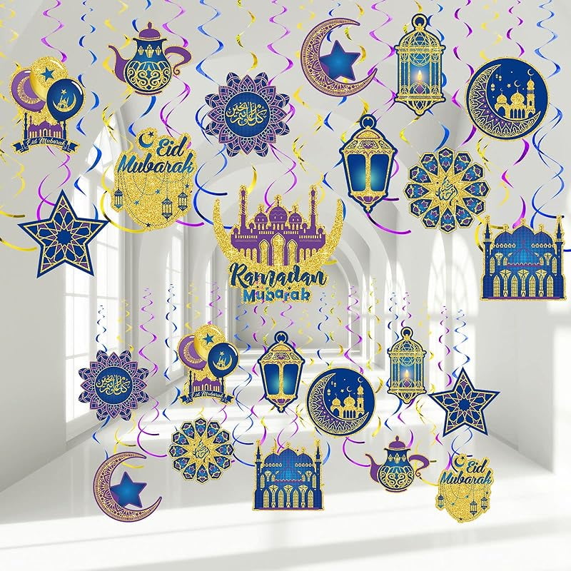 Zonon 30 Pieces Ramadan Mubarak Decorations, Eid Mubarak Hanging Swirl ...