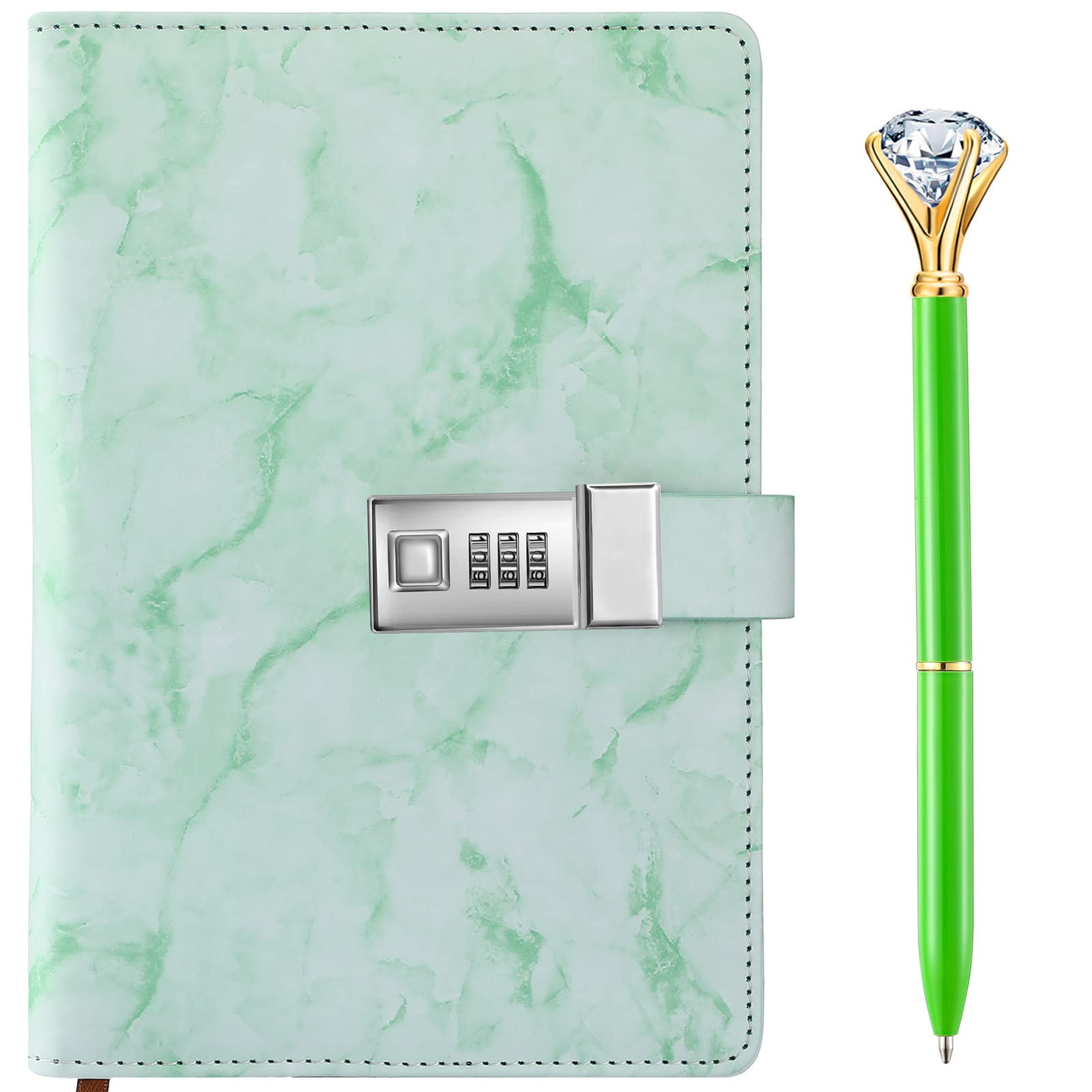 Zonon Diary with Lock Marble PU Leather A5 Journal Combination Lock ...