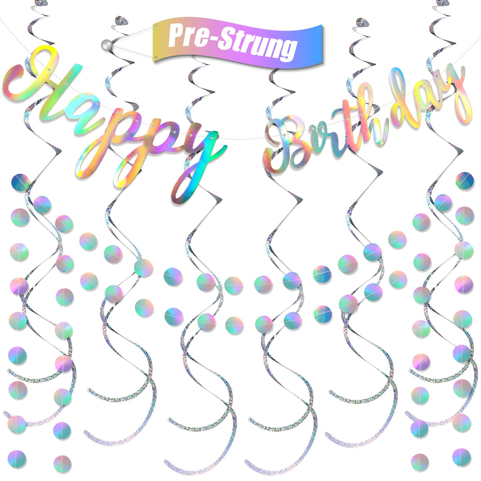 Zonon Iridescent Party Decoration Disco Happy Birthday Banner Rainbow ...