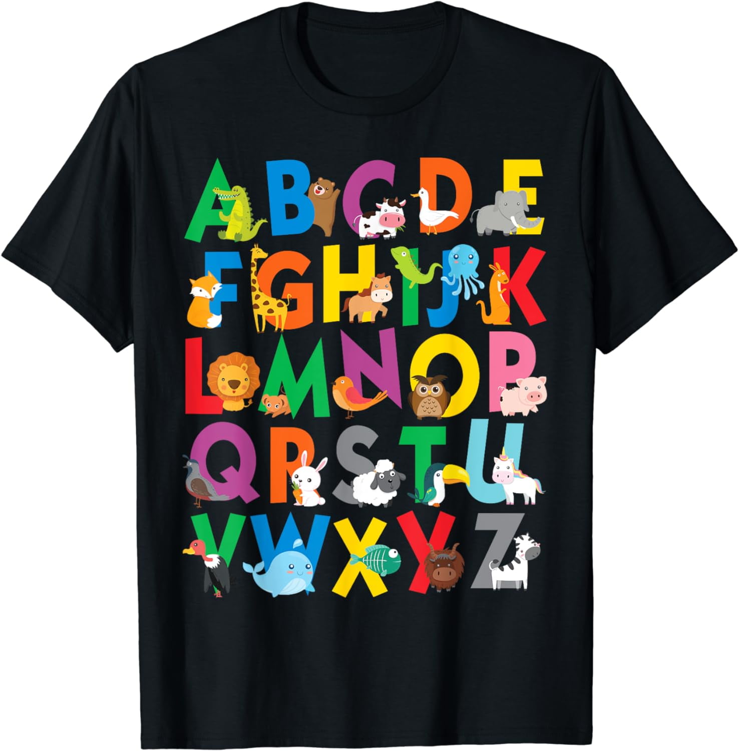 Zoo Animal Alphabet Shirt ABCs Learning Letters Boys Girls T-Shirt ...