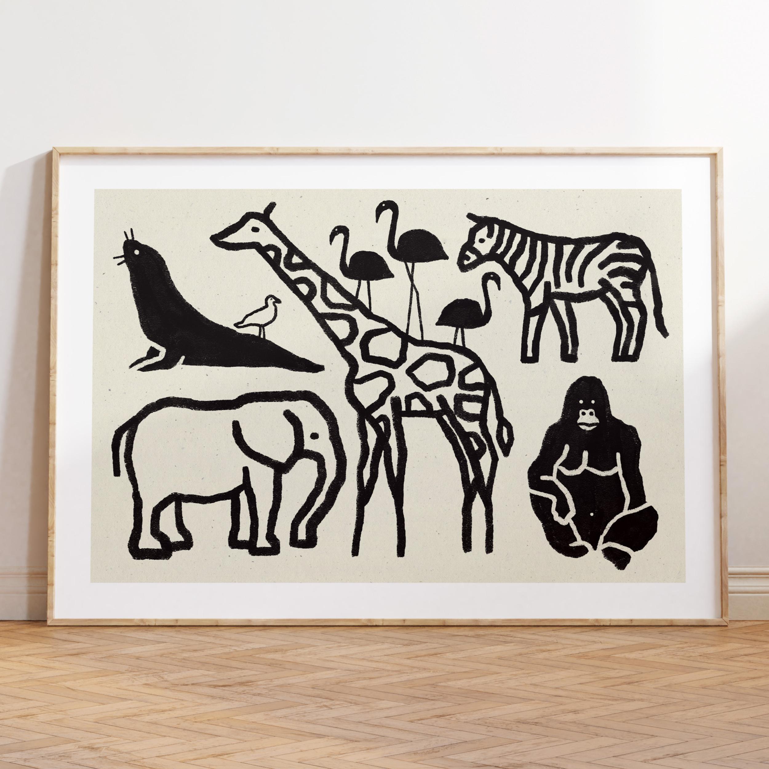 Zoo Animal Art Print, Animal Art, Animal Art Print, Neutral Art ...