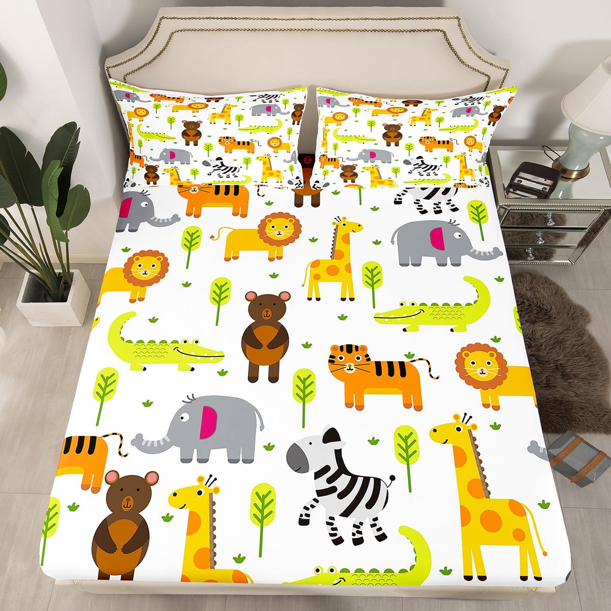 Zoo Animal Toddler Bedding Set Safari Nursery Decor Bed Sheets Queen ...