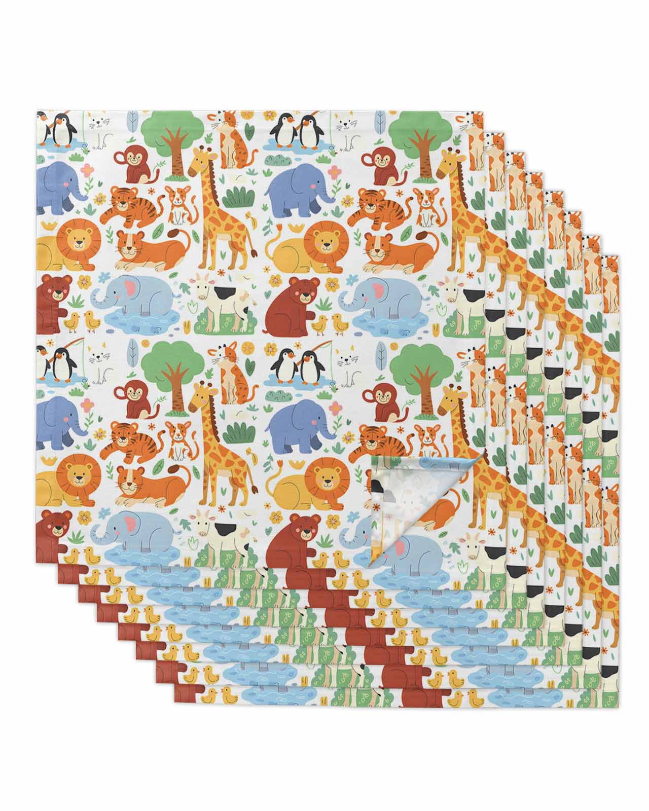 Zoo Animals Cloth Napkins Set of 8 Reusable Dinner Napkins, Cute Funny ...