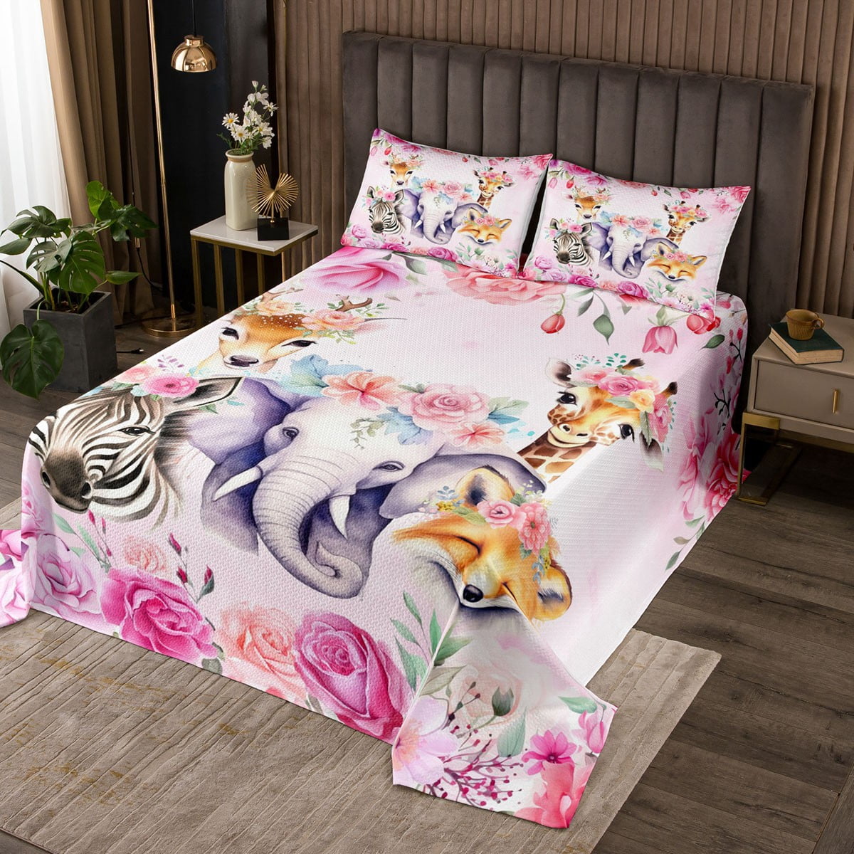 Zoo Animals Coverlet Queen Size Cartoon Wildlife Bedding Queen Size ...