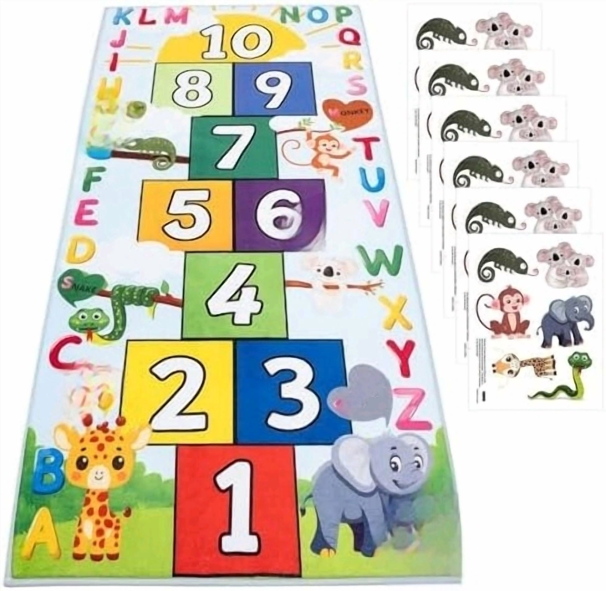 Zoo Animals Kids Hopscotch Rug - Indoor, Game Mat with Numbers ...