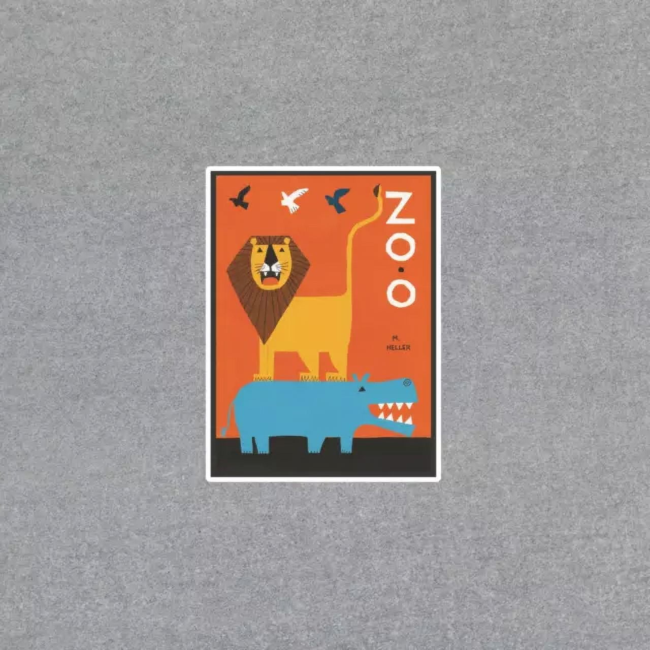 Zoo Animals Sticker - Lion, Birds & Hippo By M. Heller - Retro ...
