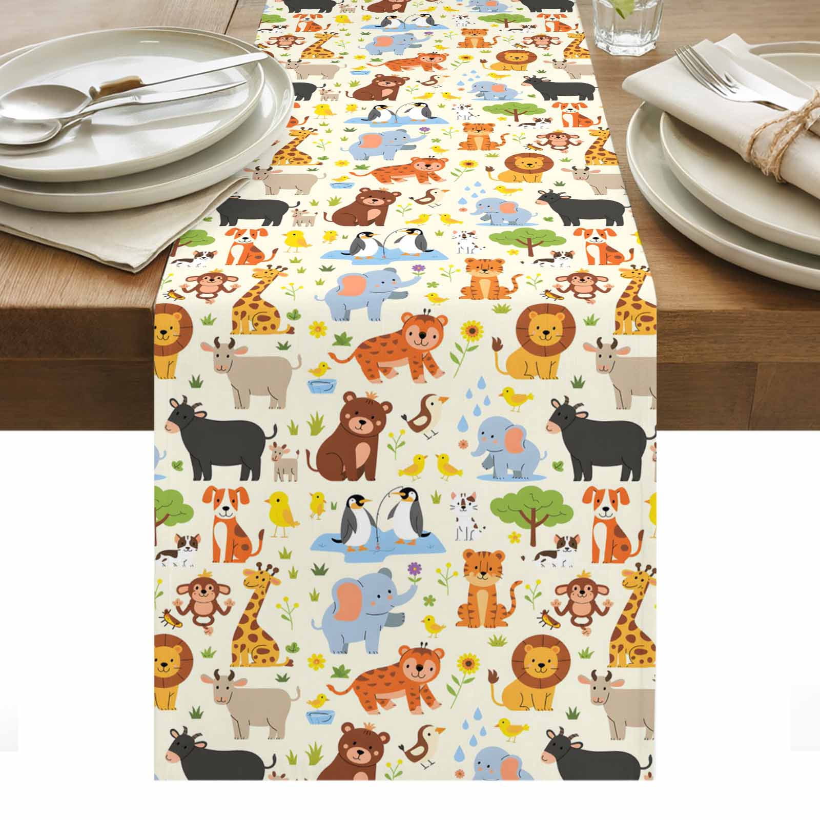 Zoo Animals Table Runner - 60 Inch Long, Kitchen Dining Table Runner ...