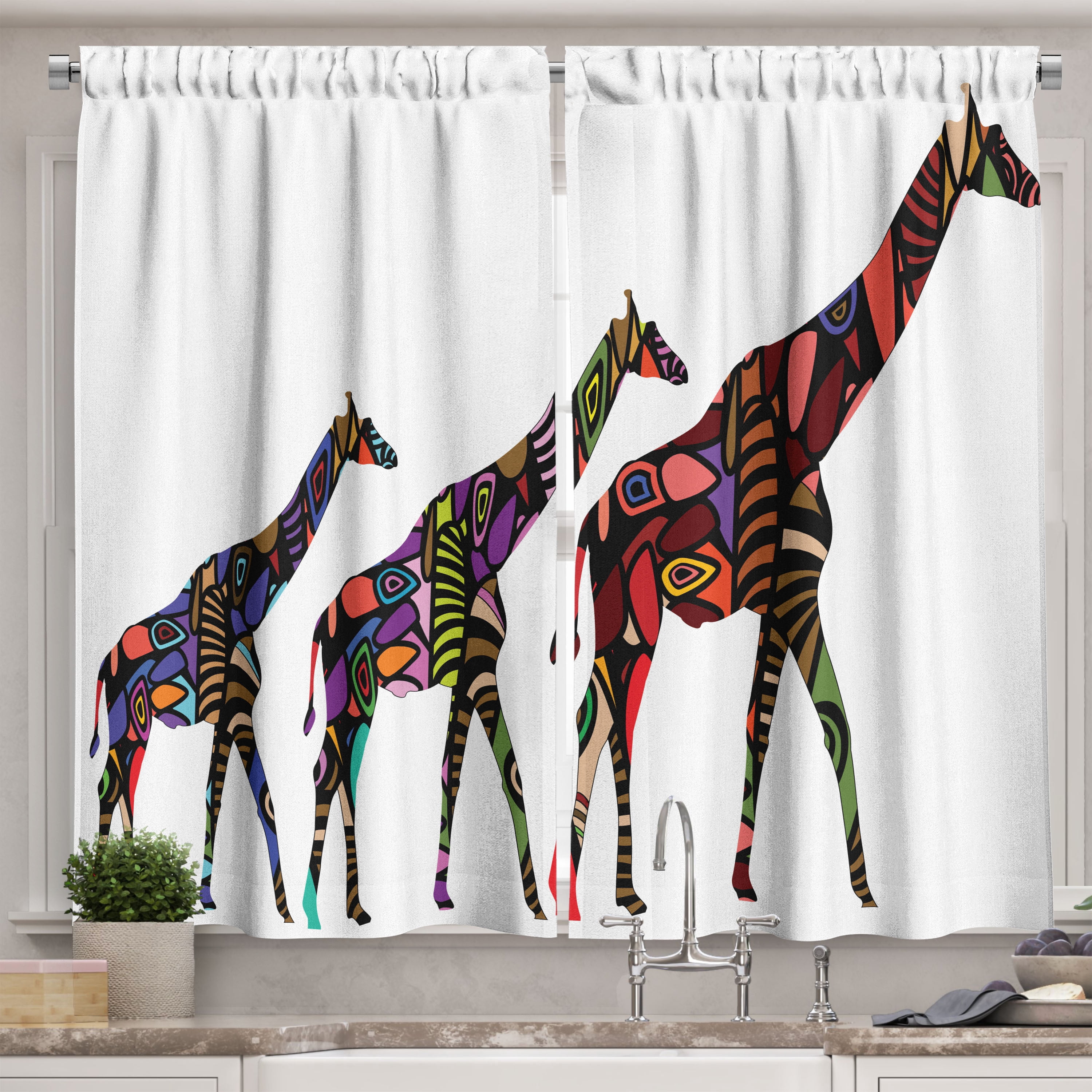 Ambesonne Zoo Kitchen Curtains, Giraffes, 55"x39", Multicolor - Walmart.com