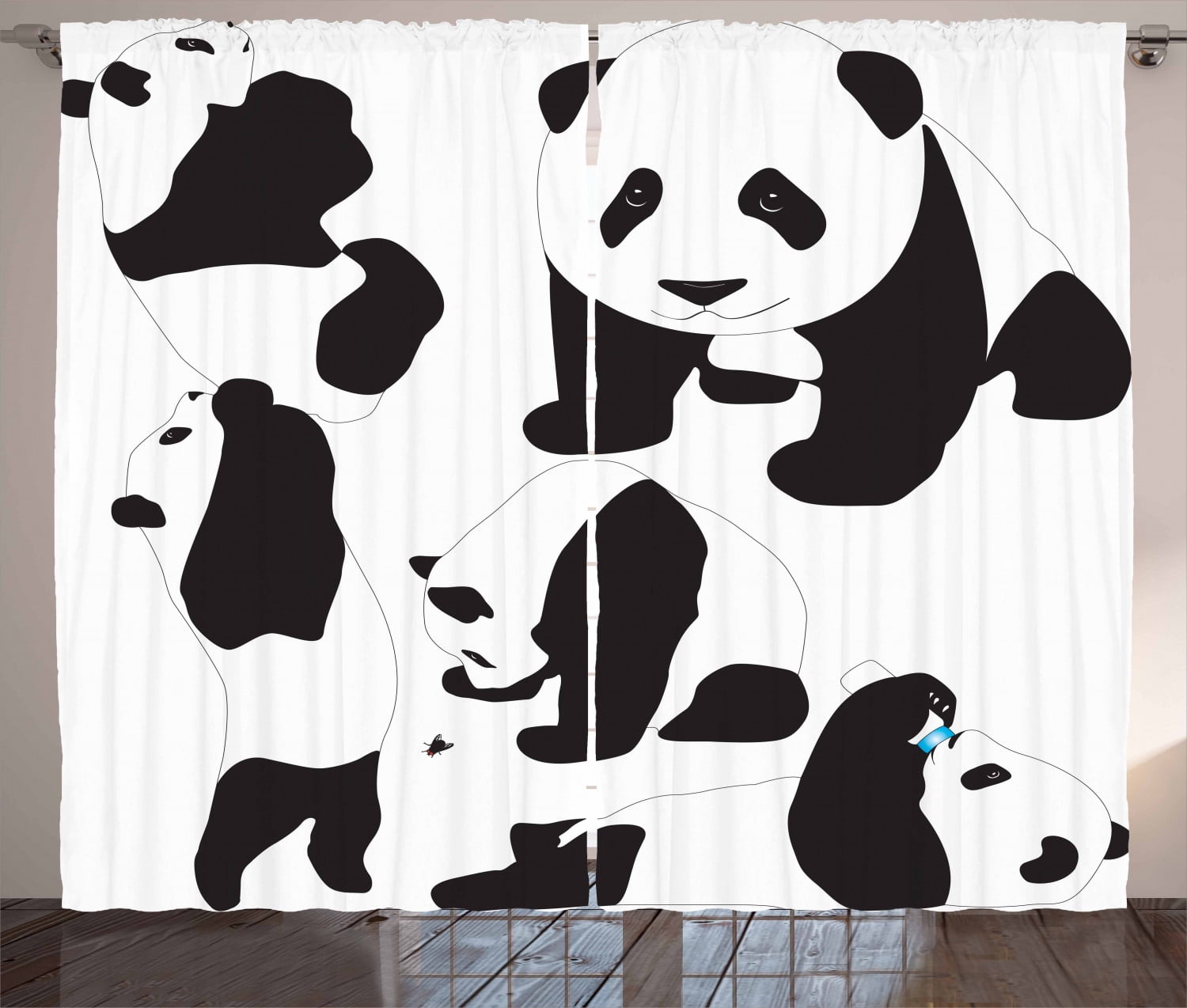 Ambesonne Zoo Curtains 2 Panel Set, Pandas, 108" x 90", Charcoal Grey ...