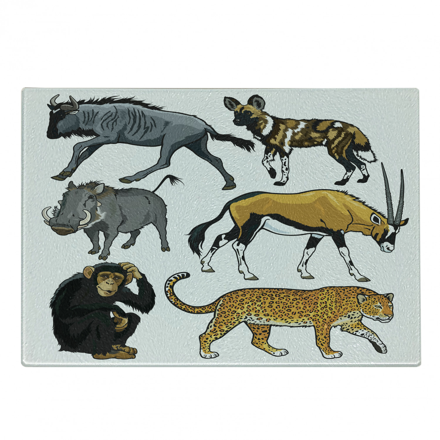 Zoo Cutting Board, Arrangement of Cartoon Style Wild Animals of Africa ...